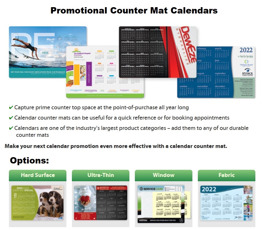 Counter Mat Calendars Retail Counter Mat Calendar Custom Printed